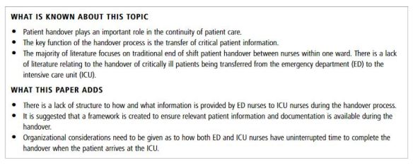 What considerations should be given during the patient handover between ...